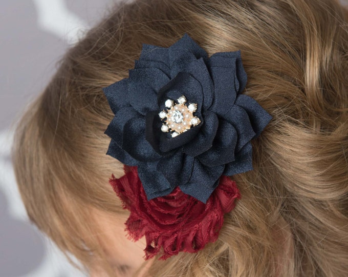Navy Flower Clip Navy Hair Clip Burgundy Hair Clip Maroon - Etsy