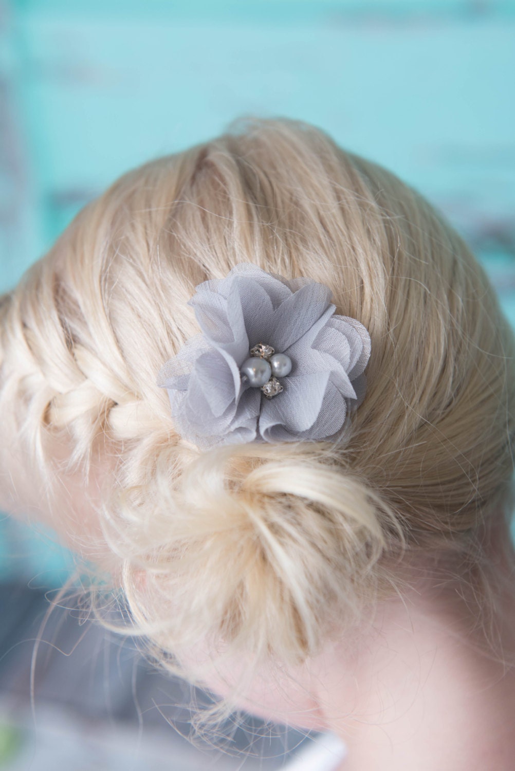 Grey hair clips 2 clips flower clip piggy tail hair clips | Etsy