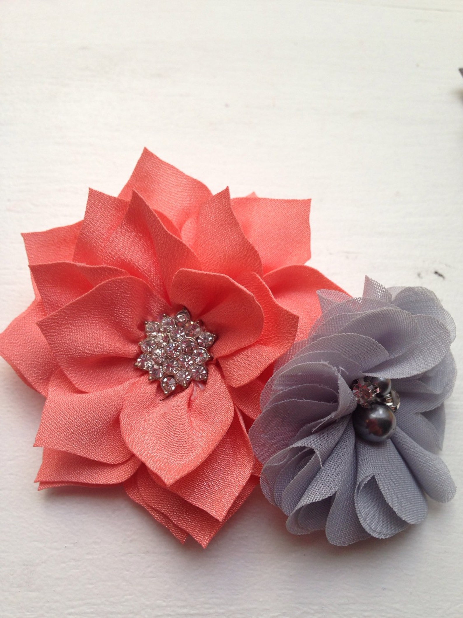 Coral Flower Hair Clip Grey Flower Hair Clip Girl Hair | Etsy