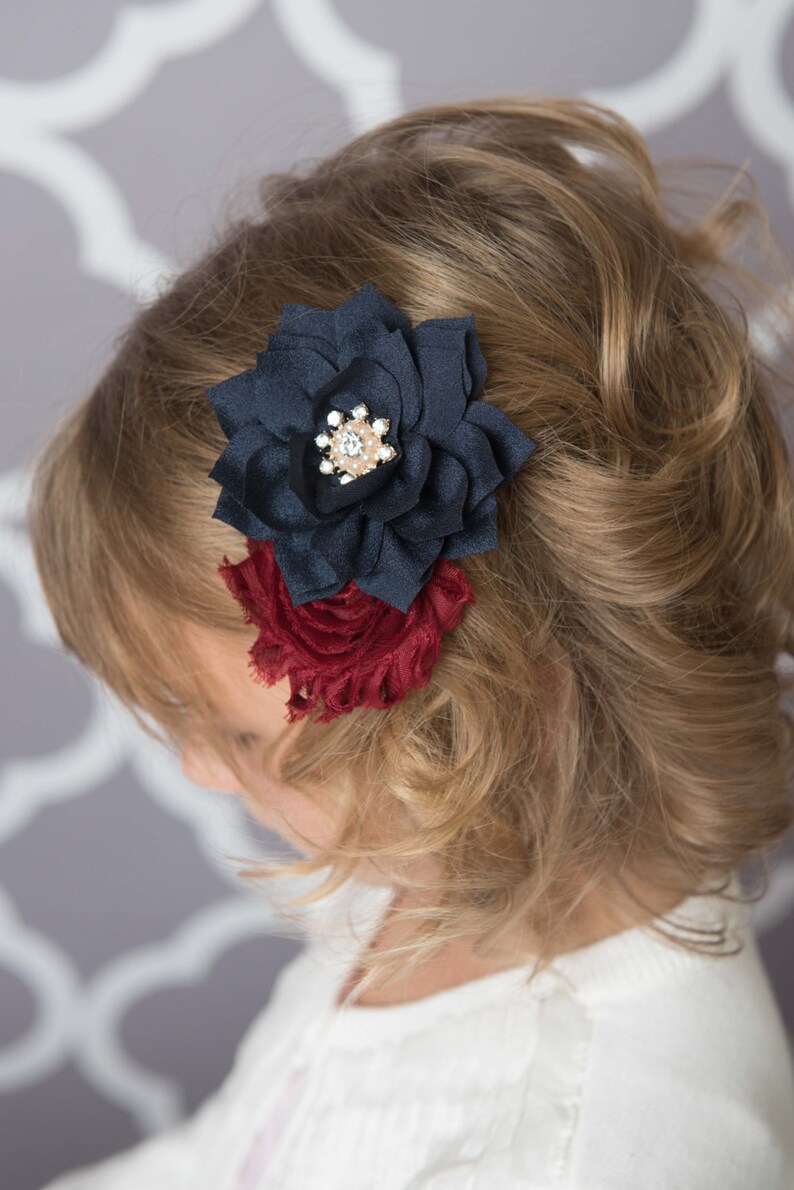 Navy flower clip Navy hair clip burgundy hair clip maroon | Etsy