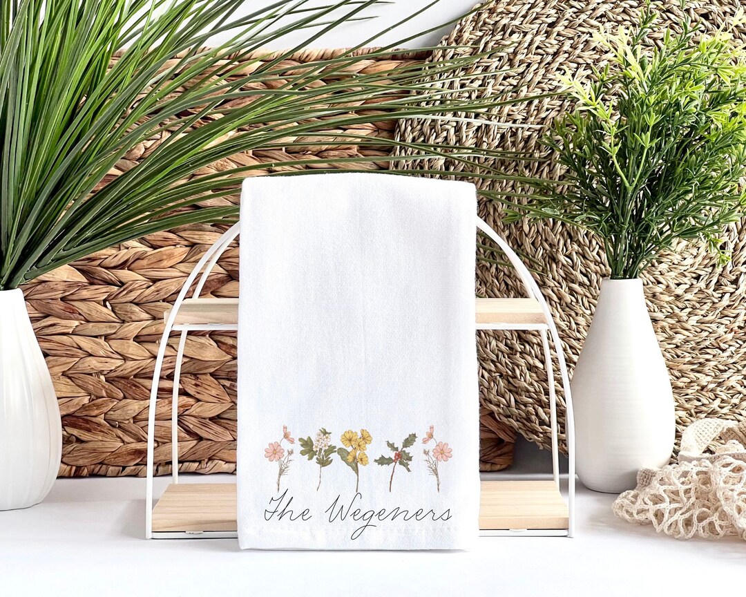 Personalized Flower Tea Towel, Floral Tea Towel Custom, Family Birth ...