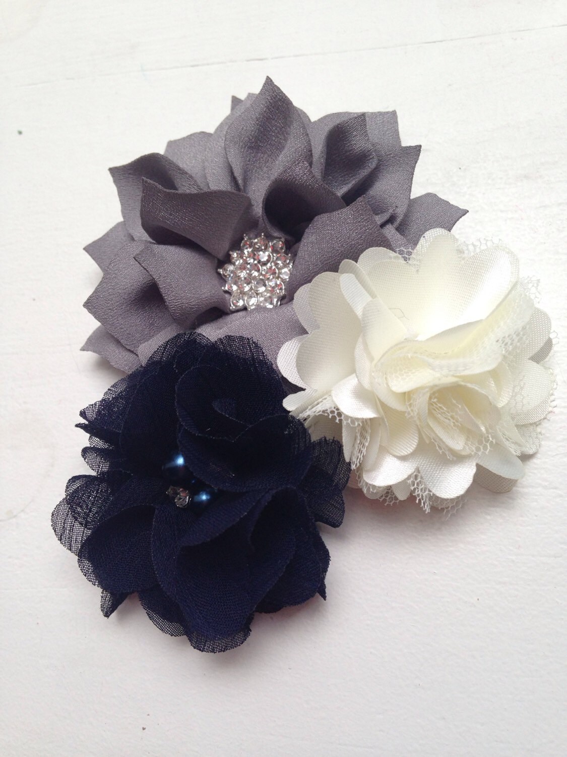 Navy hair clip grey hair clip grey wedding flower clip | Etsy