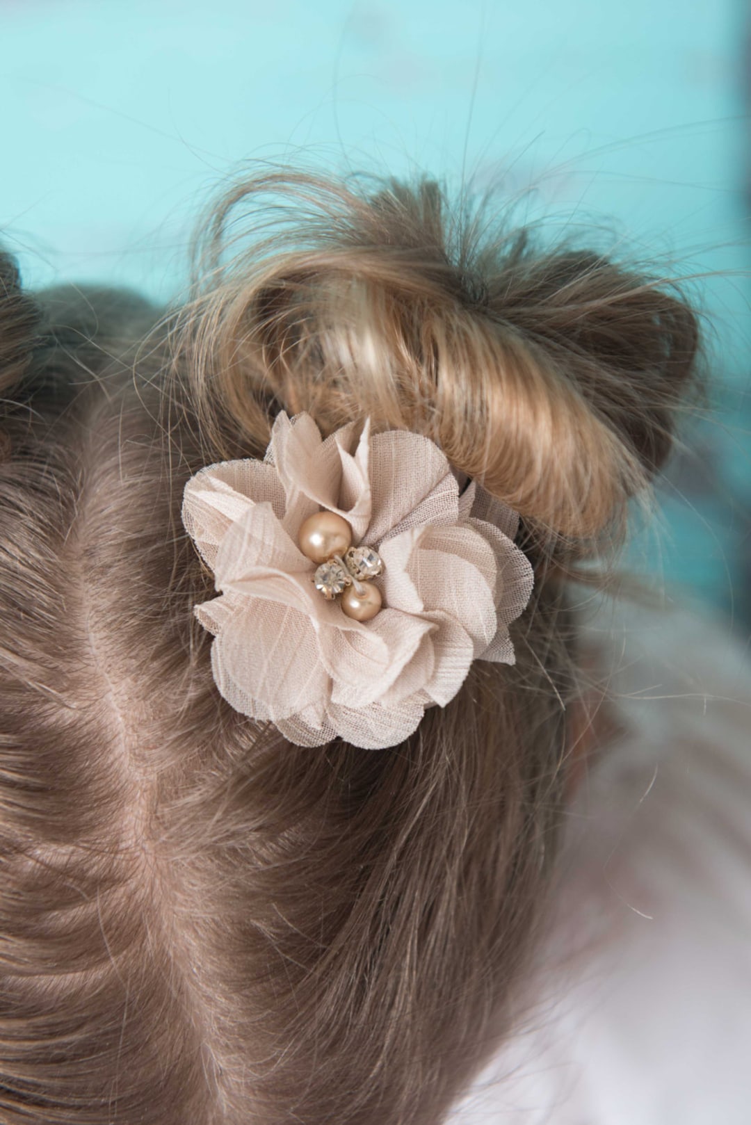 Tan Hair Clips, 2 Clips, Chiffon Flower Clip, Piggy Tail Hair Clips ...