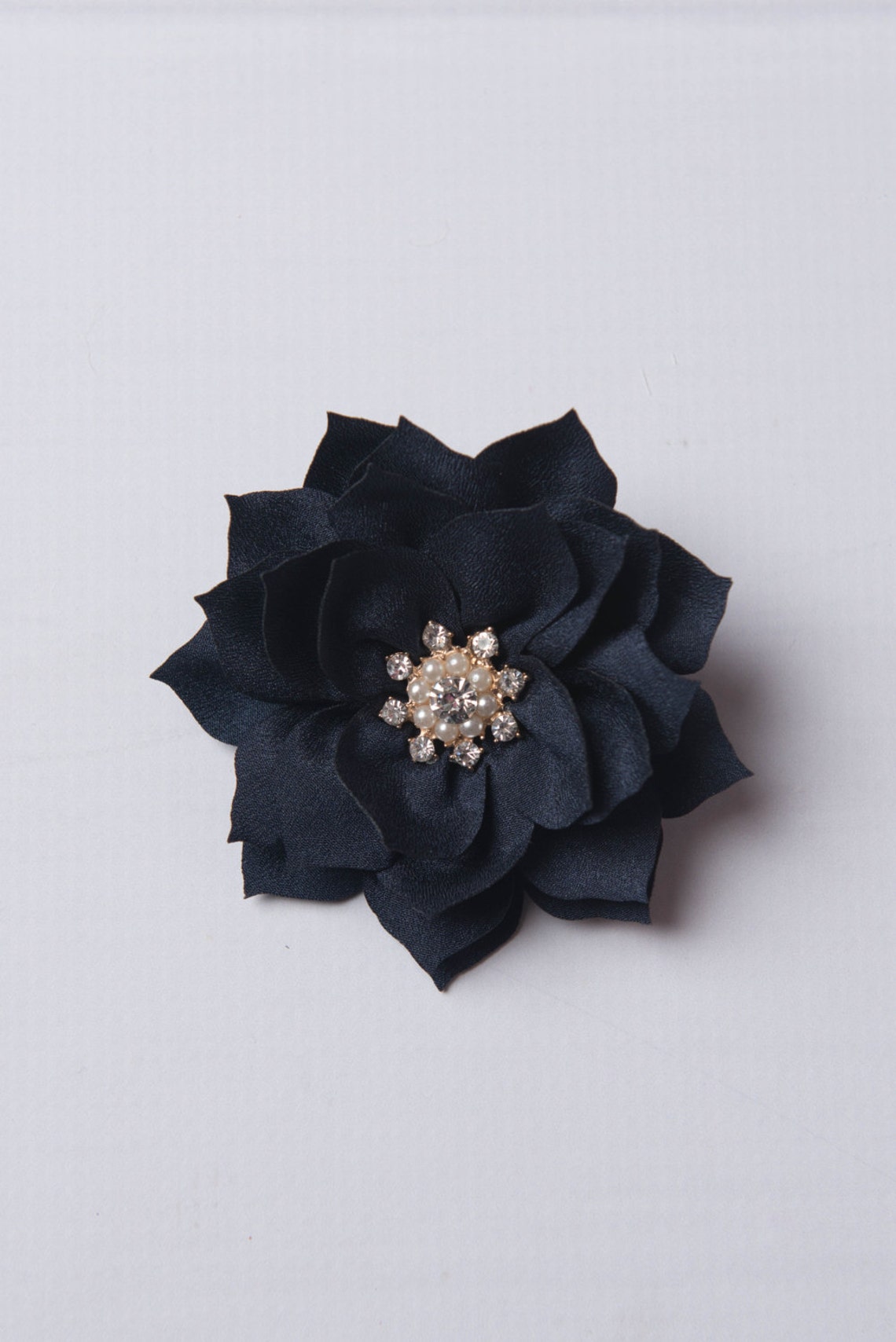 Navy Flower Clip Silver Hair Clip Girl Hair Clip Flower - Etsy