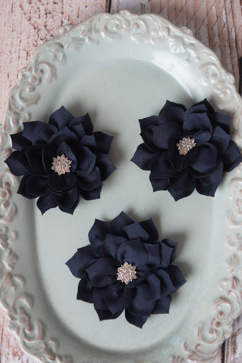 Navy Flower Clip Silver Hair Clip Girl Hair Clip Flower - Etsy