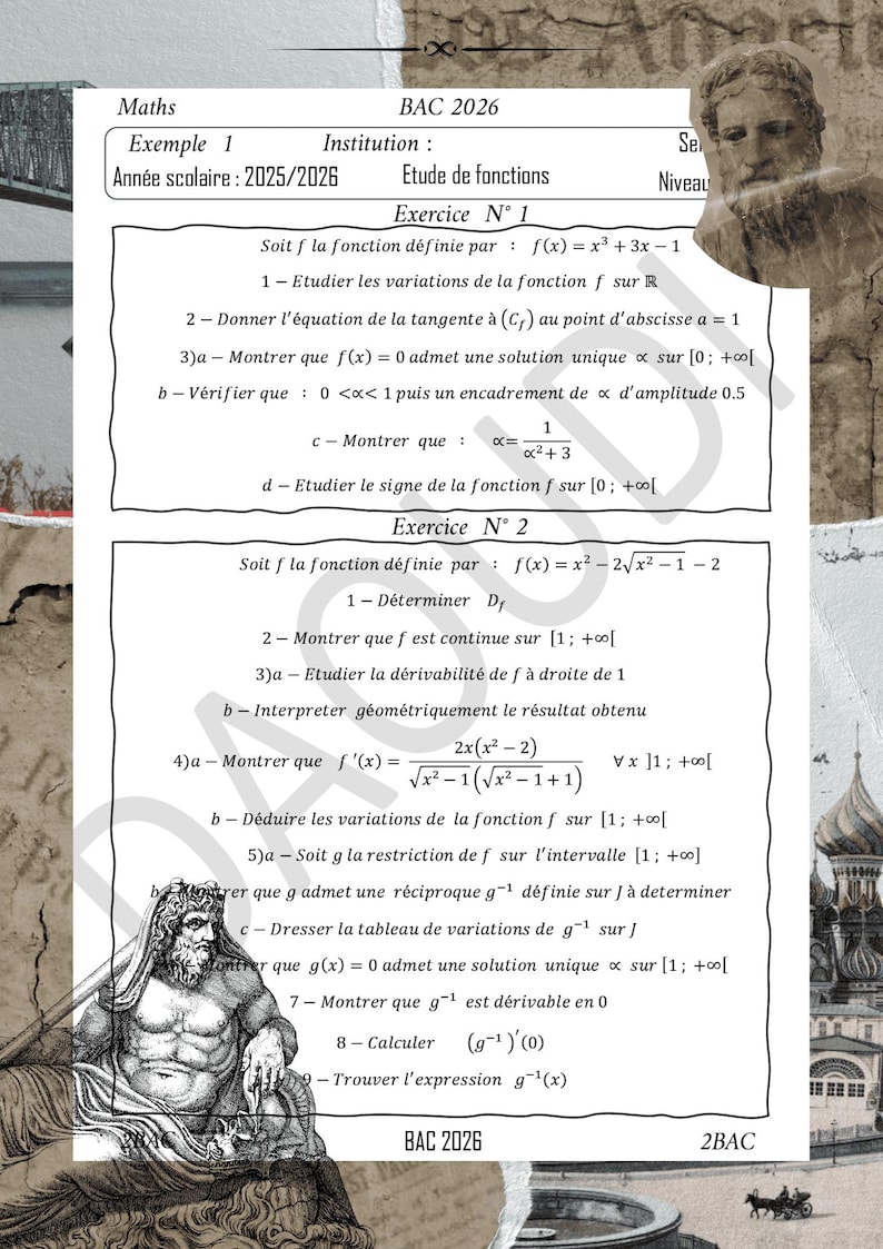 Math Worksheets BAC 2026 | 2BAC Exercise Sheets | Calculus & Functions Problems | Printable PDF ...