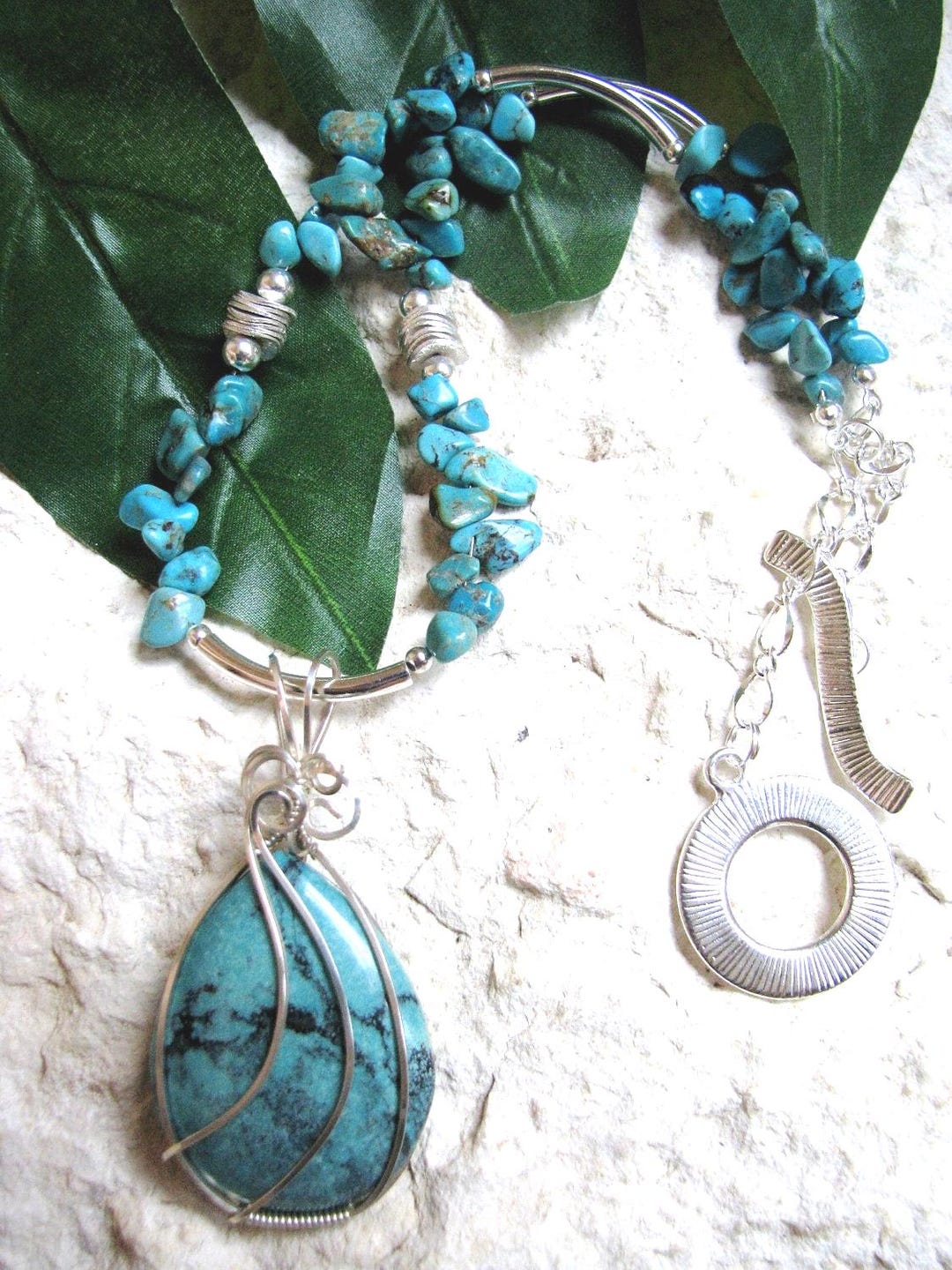 Silver Wire Wrapped Turquoise Pendant Necklace - Turquoise Necklace ...