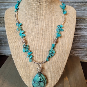 Silver Wire Wrapped Turquoise Pendant Necklace - Turquoise Necklace ...