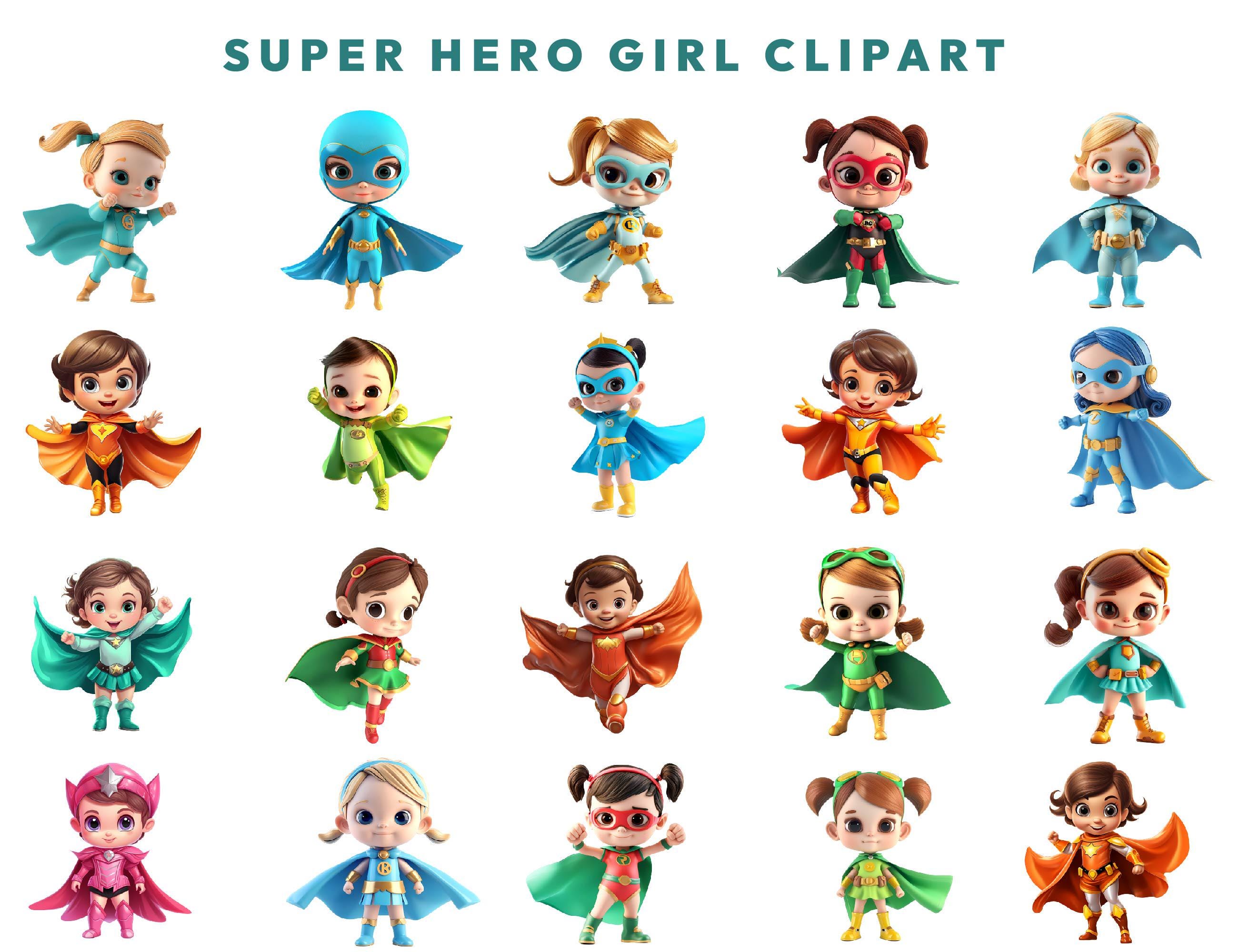 20 Cute Super Hero Girls Clipart PNG Bundle, Superheroes Clipart ...
