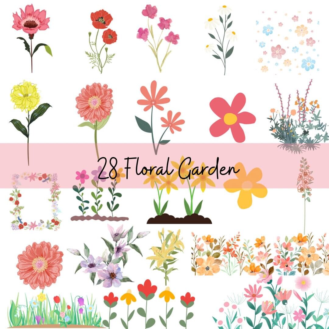 Flowers Clipart, Garden Flowers, Wildflower Clipart, Garden Wreath ...