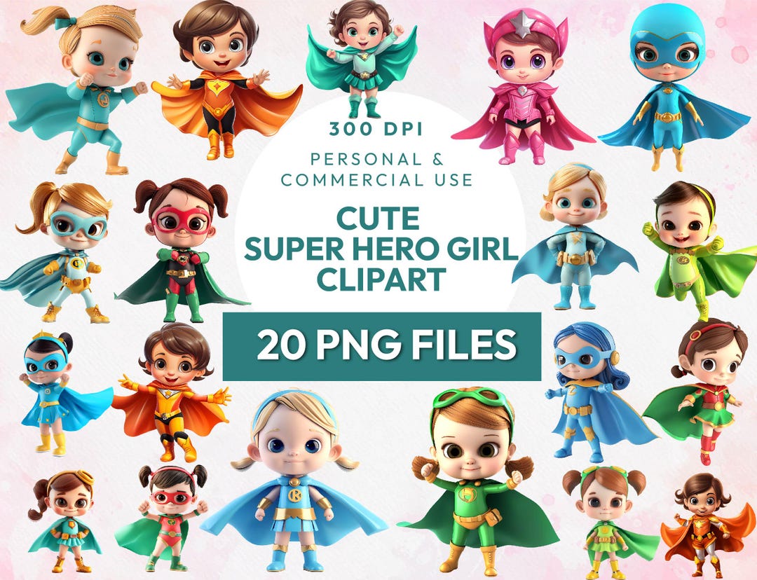 20 Cute Super Hero Girls Clipart PNG Bundle, Superheroes Clipart ...