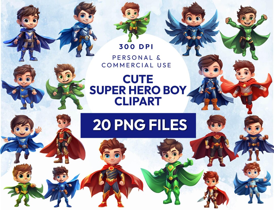 20 Cute Super Hero Boys Clipart PNG Bundle, Superheroes Clipart ...