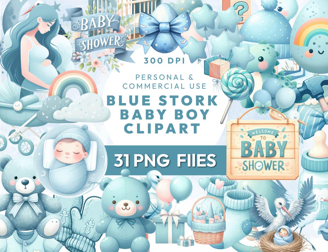 31 Stork Baby Clipart Bundle, Newborn Baby Boy Clipart, Baby Arrival ...