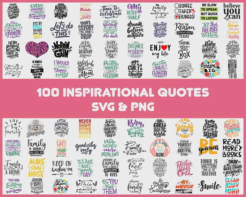 100 Inspirational Quotes Svg & Png Bundle, Motivational Sayings ...