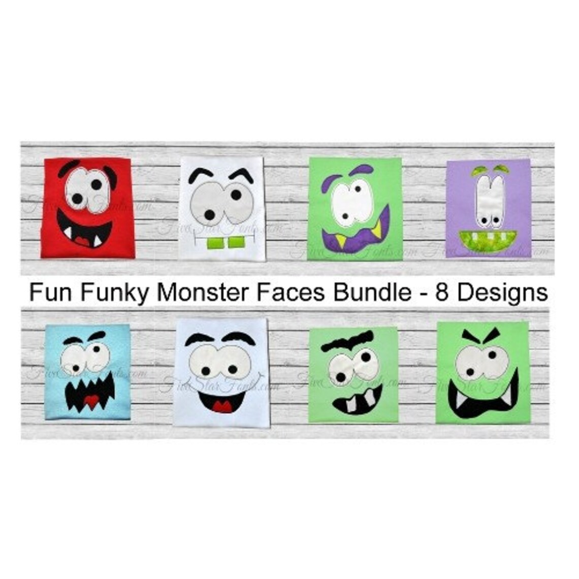 BUNDLE OF 8 Fun Funky Monster Faces Applique Designs Machine - Etsy