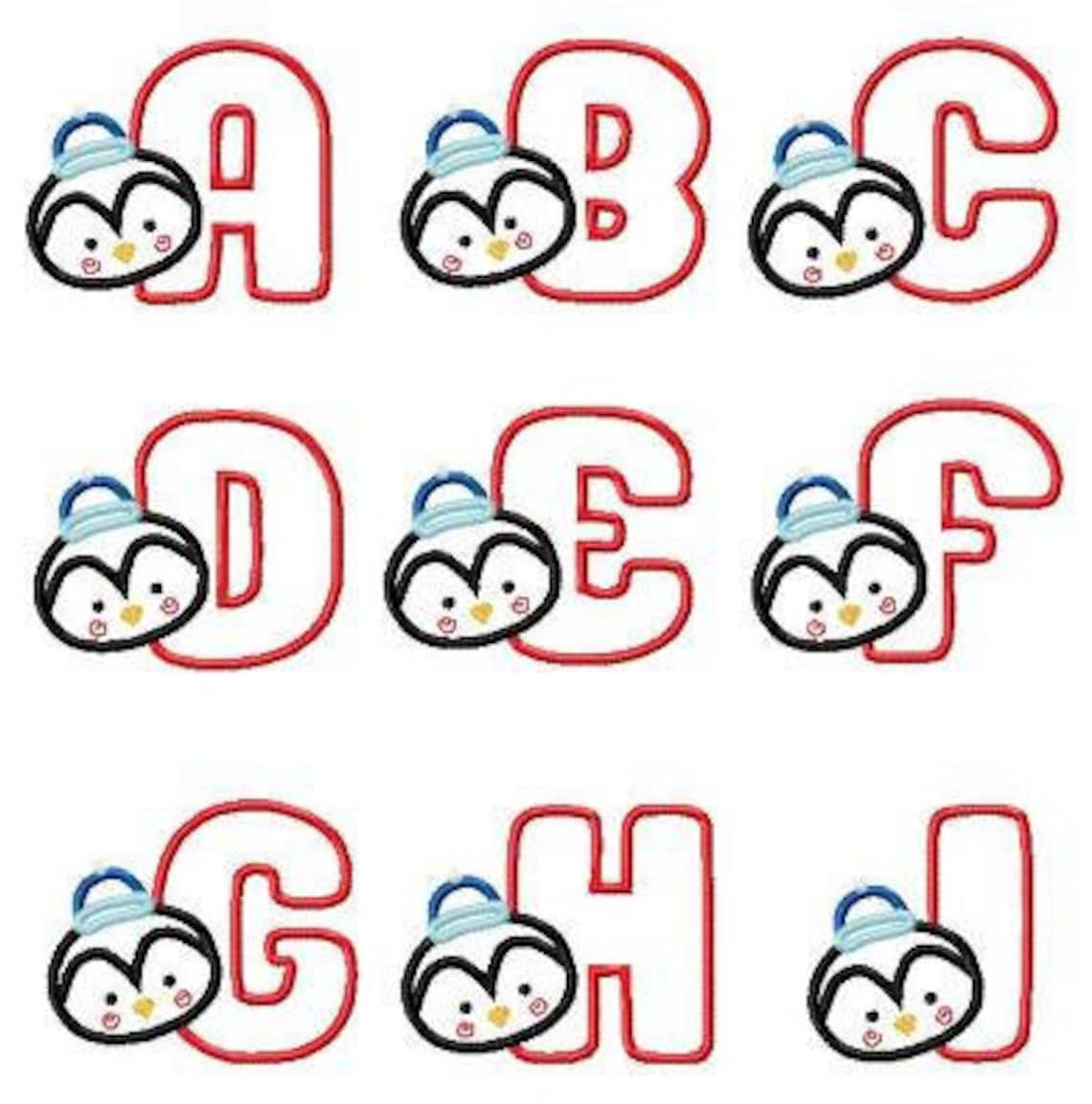 Penguin Applique Font 4 Sizes | Etsy
