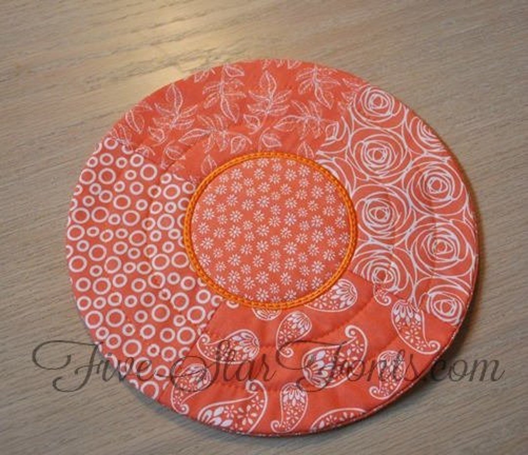 ITH Mug Rug Circle Pieced Quilted 12 Sizes Machine Embroidery in the ...