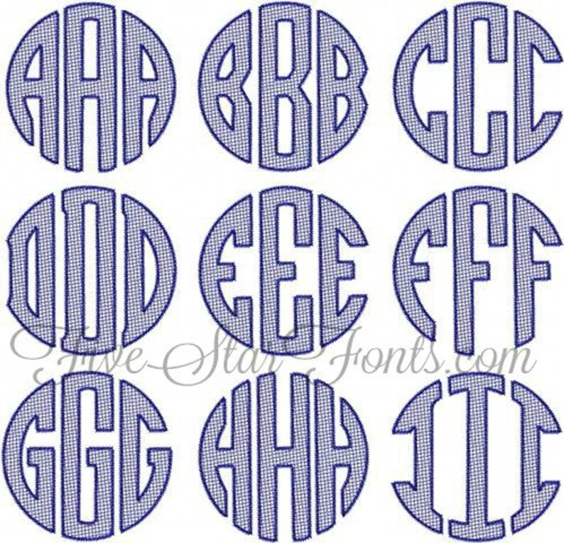 Circle Monogram Font Quick Stitch Machine Embroidery Monograms | Etsy