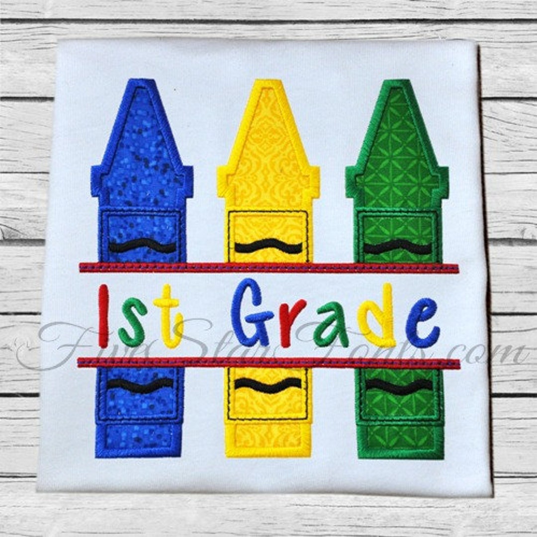 Split 3 Color Crayons Applique Back to School Designs - Etsy