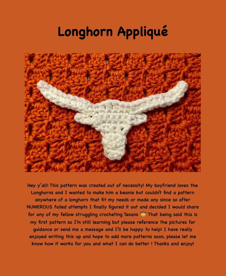 Crochet Longhorn Applique Pattern - Etsy
