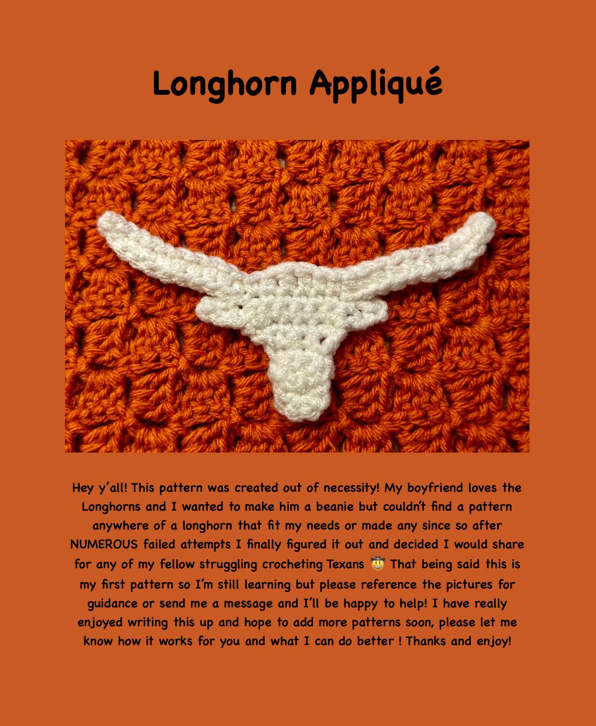 Crochet Longhorn Applique Pattern - Etsy