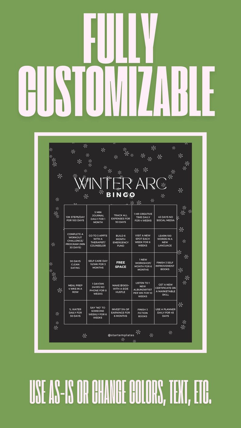 Winter Arc Bingo Goal Tracker by Startemplatesinc - Etsy