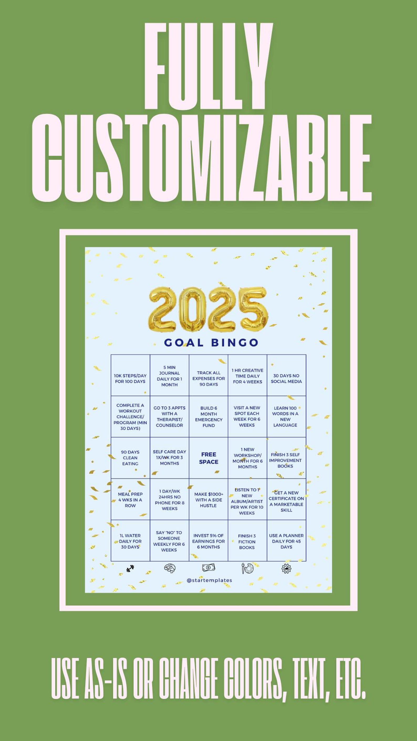 New Year's Resolution Bingo Canva Template - Etsy