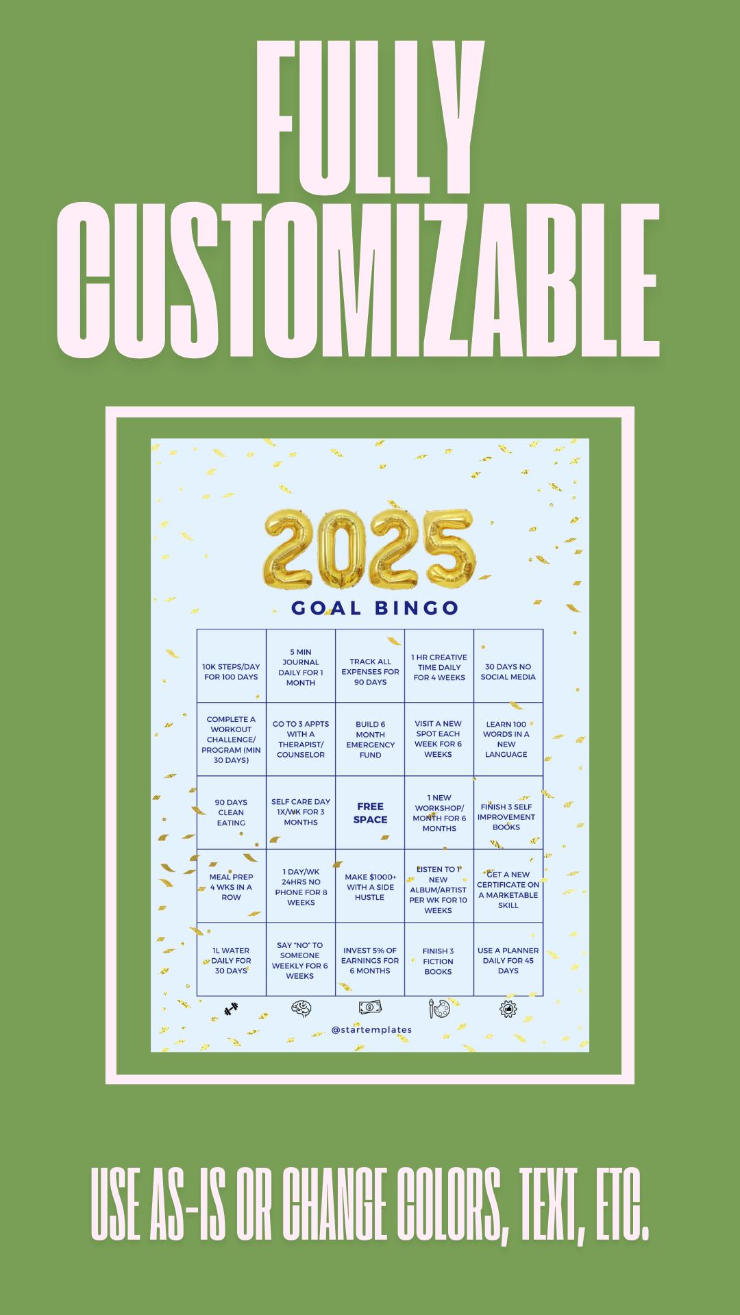 New Year's Resolution Bingo Canva Template - Etsy