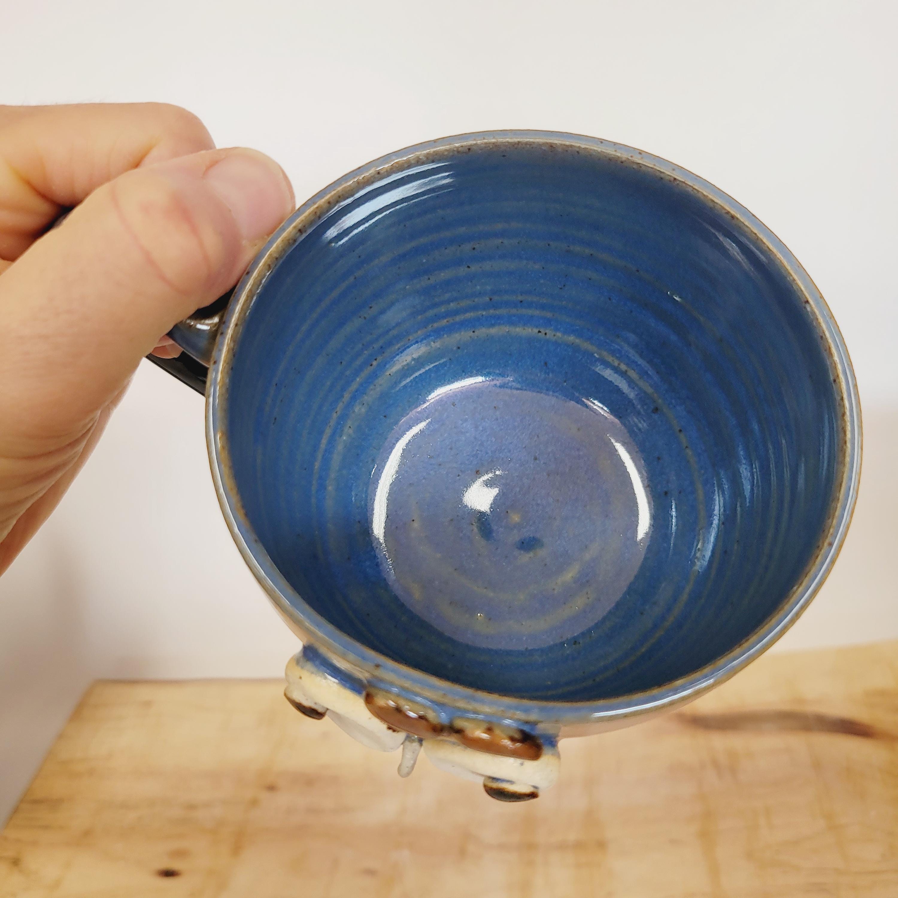 PENELOPE Pottery Chicken Mug in Blue. Cute Hot Tea Mug. Funny Face ...