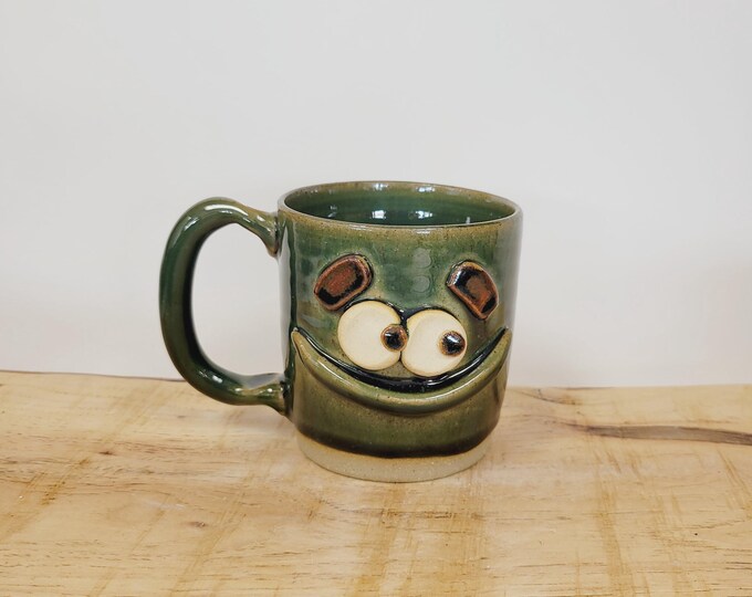Coffee Cup Green Medium Funny Face Mugs. Stoneware Clay Ceramic Pottery ...