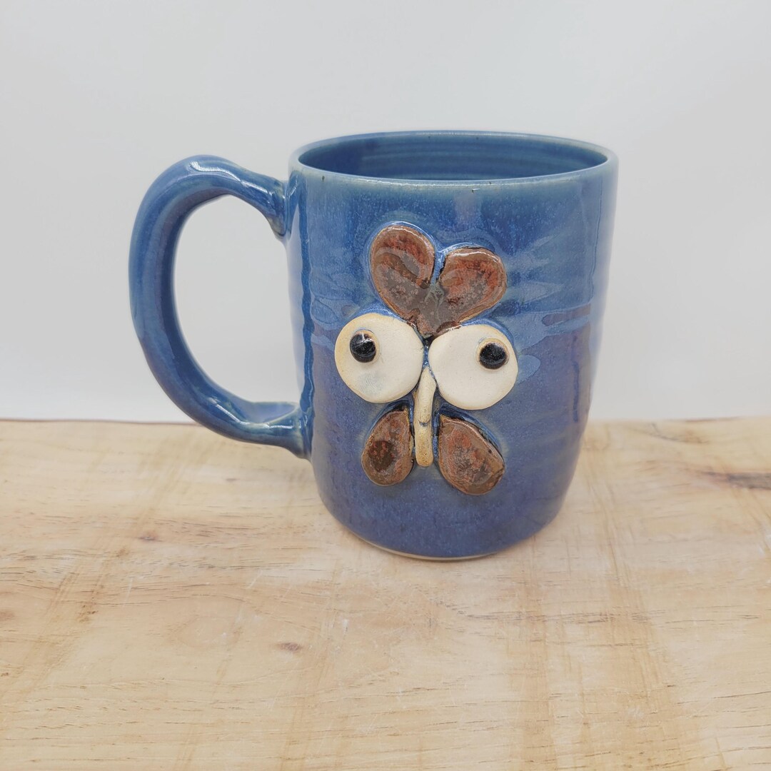 PENELOPE Pottery Chicken Mug in Blue. Cute Hot Tea Mug. Funny Face ...