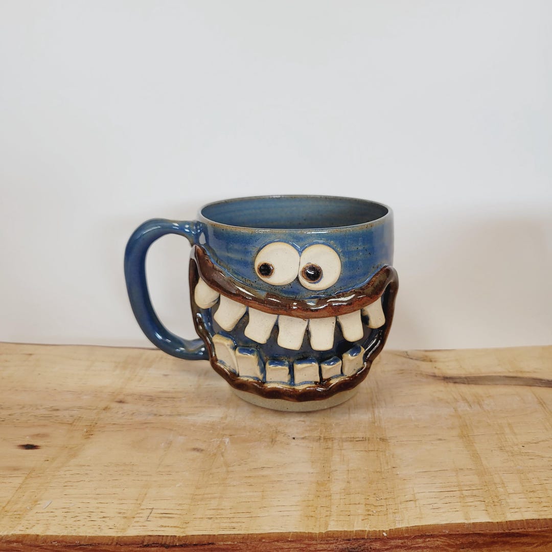 Huge Smiley Face Mug. CHET the UG CHUG Mug. Big Grin Blue Coffee Cups ...