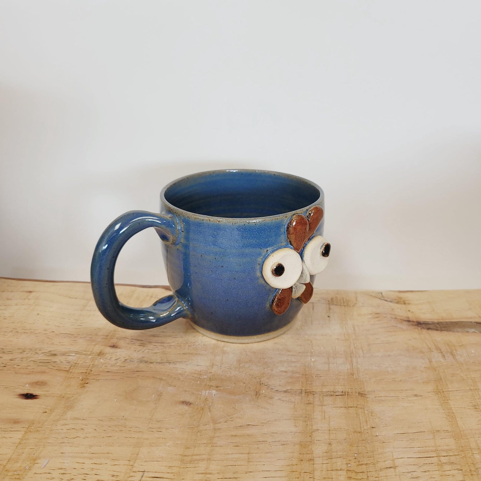 PENELOPE Pottery Chicken Mug in Blue. Cute Hot Tea Mug. Funny Face ...