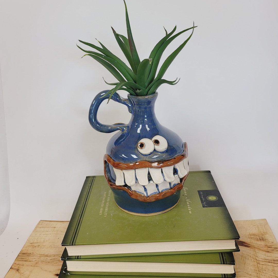 Ug Chug Face Jug. Funny Sweet Tooth Kitchen Jar. Blue. Handmade ...