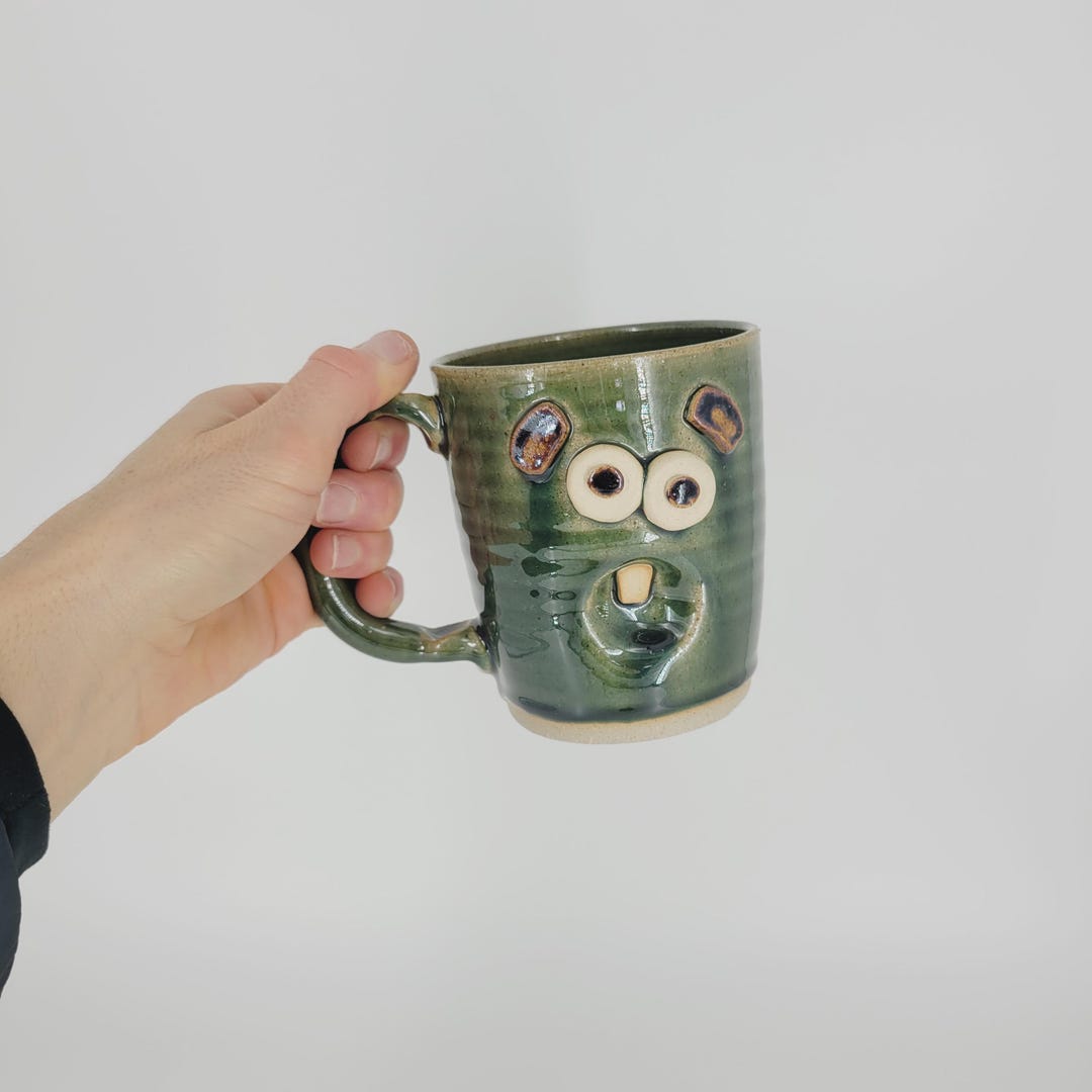 Fun Ceramic Crazy Morning Coffee Cup. Speckled Green Stoneware Pottery ...