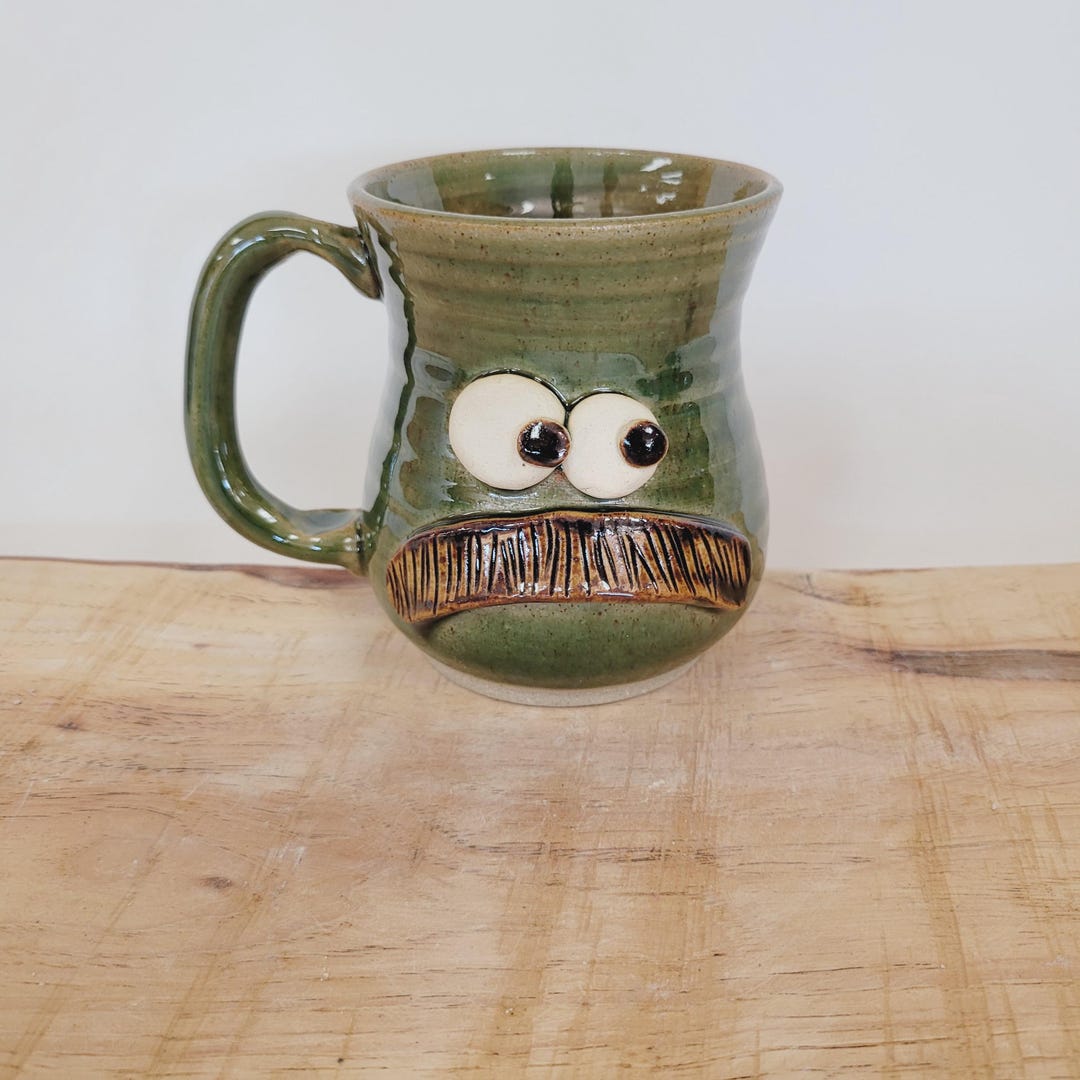 Beer Mug Pottery Tankard. Large Pottery Mug. Mans Paintbrush Mustache ...