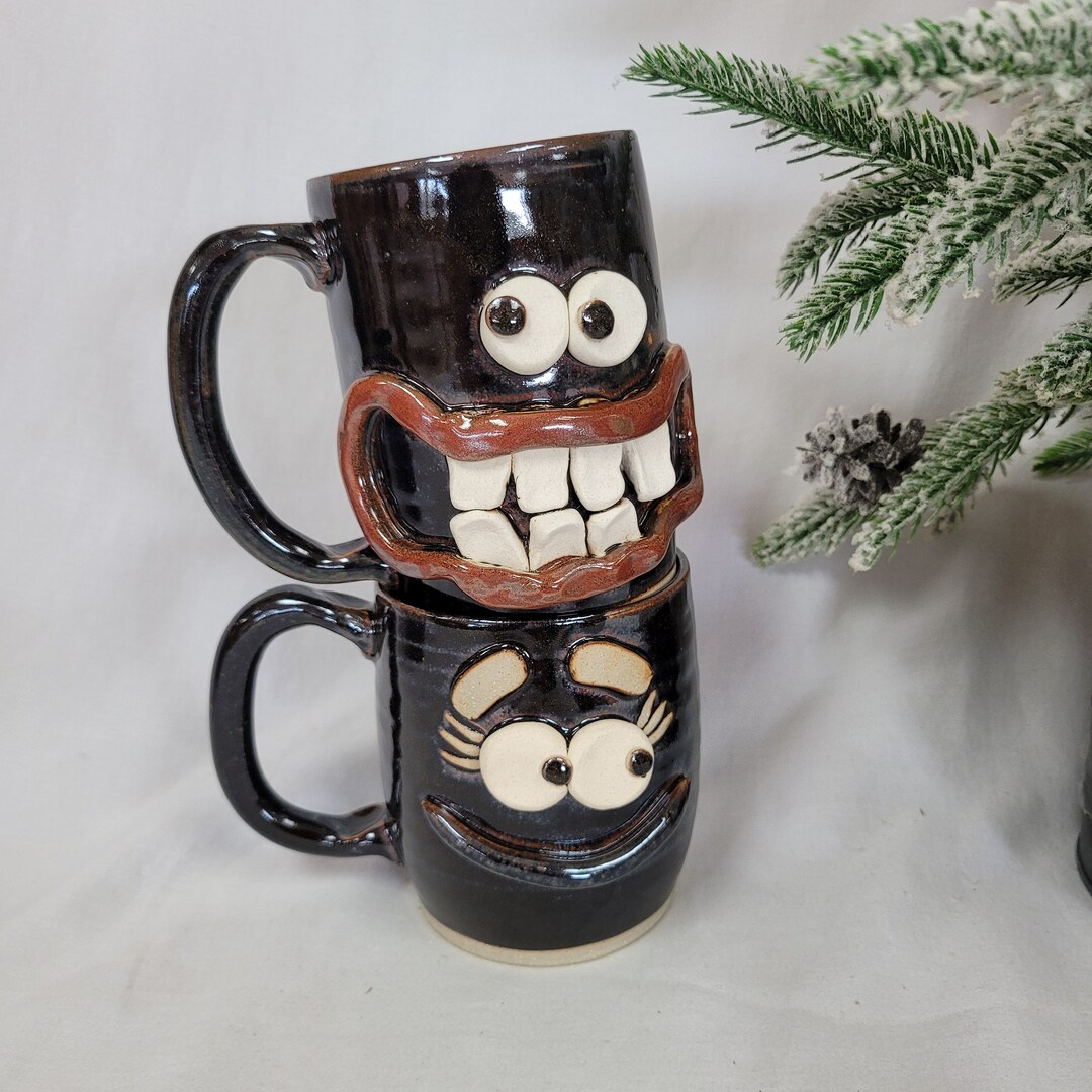 His Hers Mug Set. ROGER and ROBERTA Brown Black Coffee Cups. - Etsy