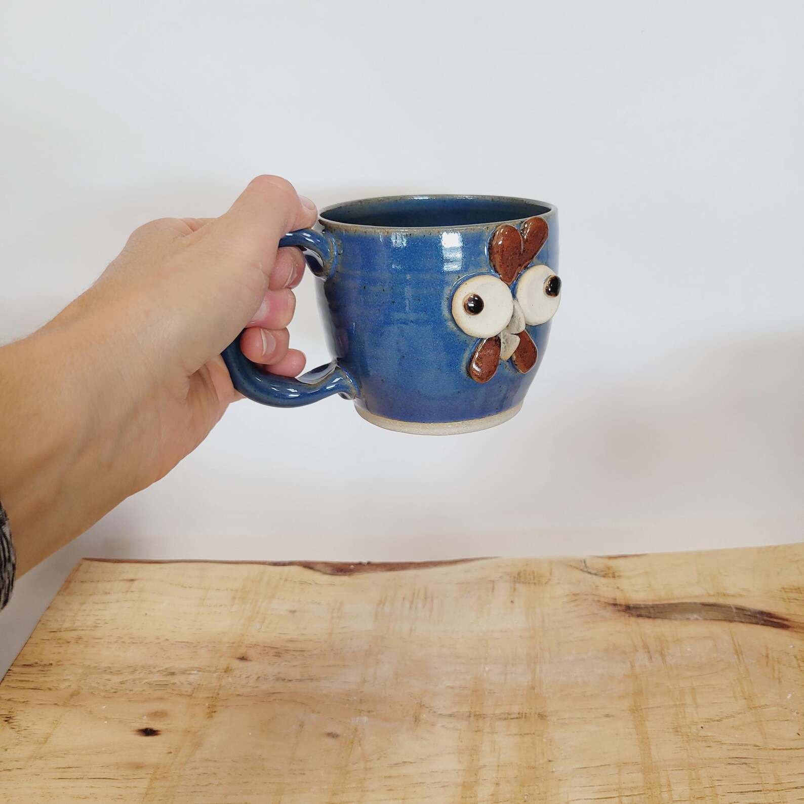 PENELOPE Pottery Chicken Mug in Blue. Cute Hot Tea Mug. Funny Face ...