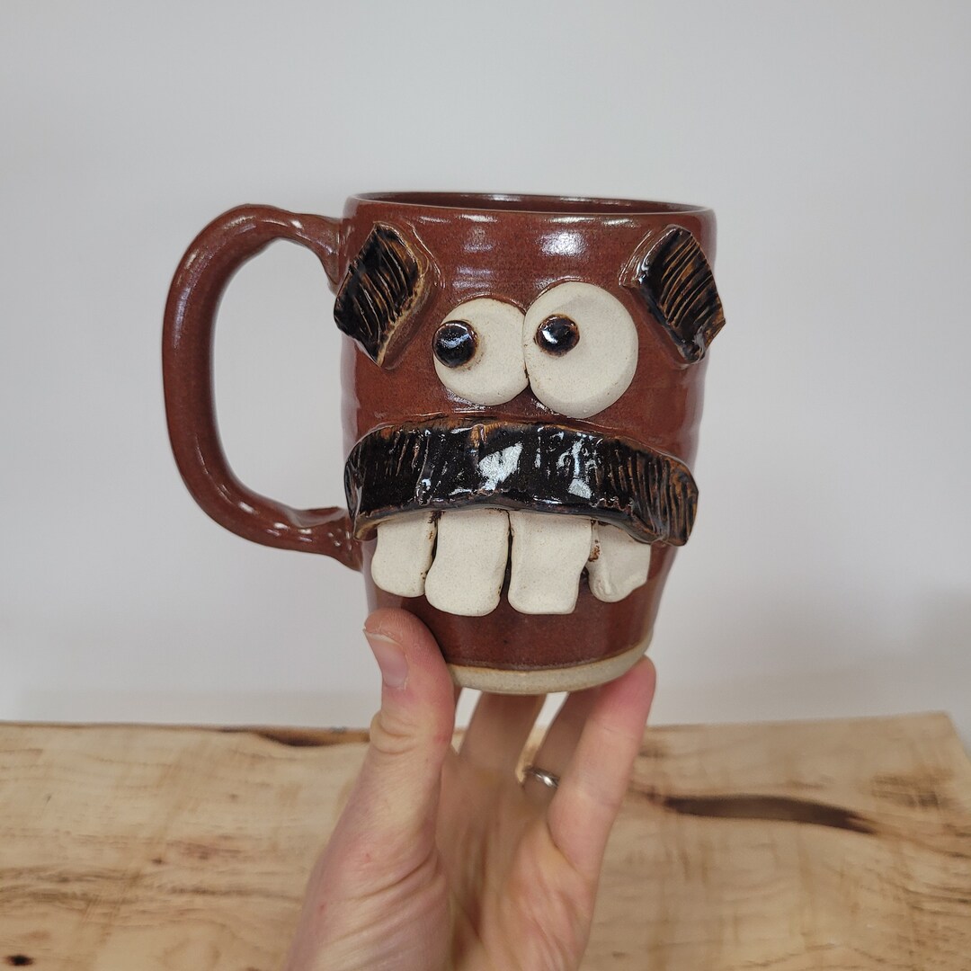 Funny Face Mug. Stoneware Pottery Coffee Cup. Mustache Lover Mugs ...