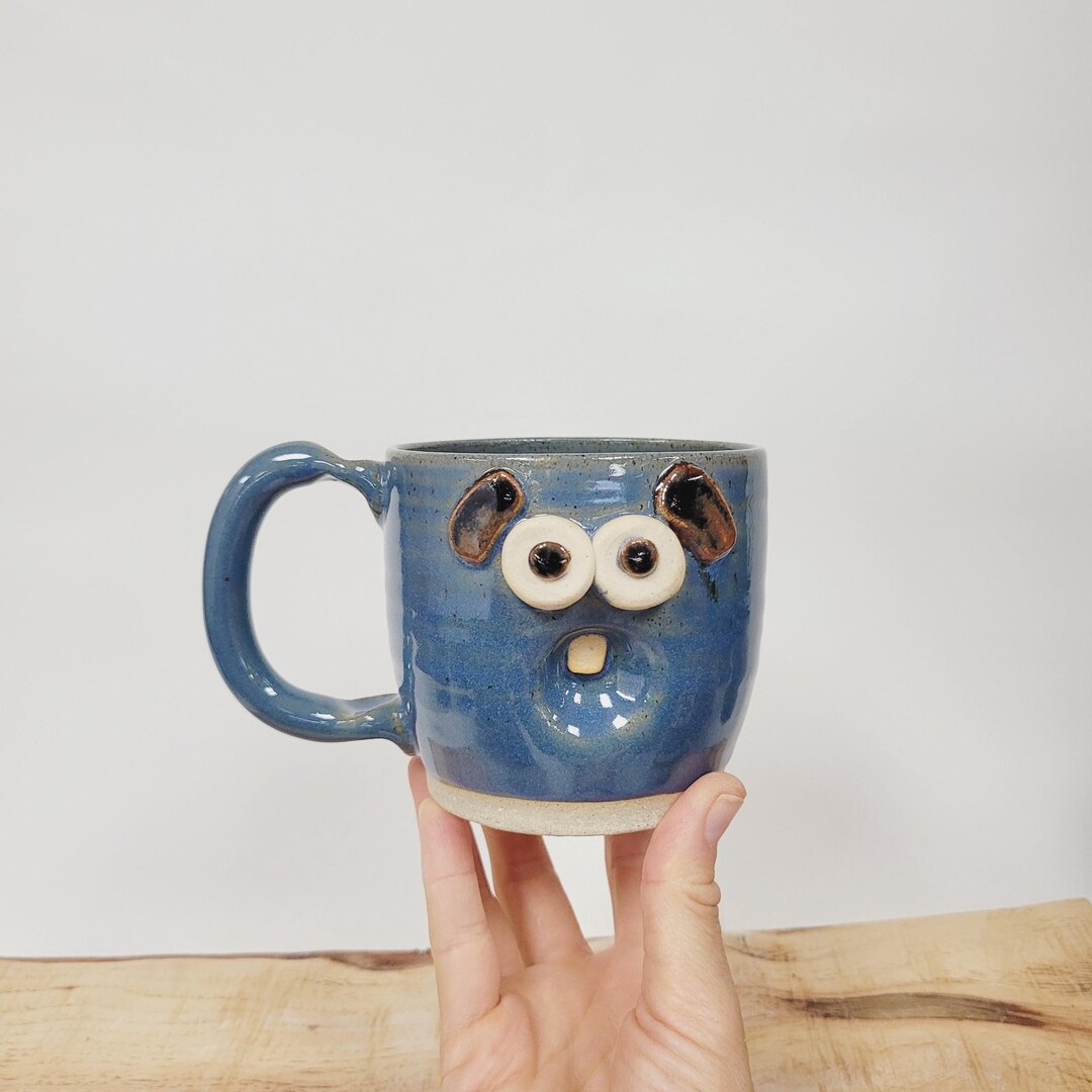 Sleepy Monday Morning Coffee Cup. Funny Face Mug. Blue Tea Mug. Hot ...