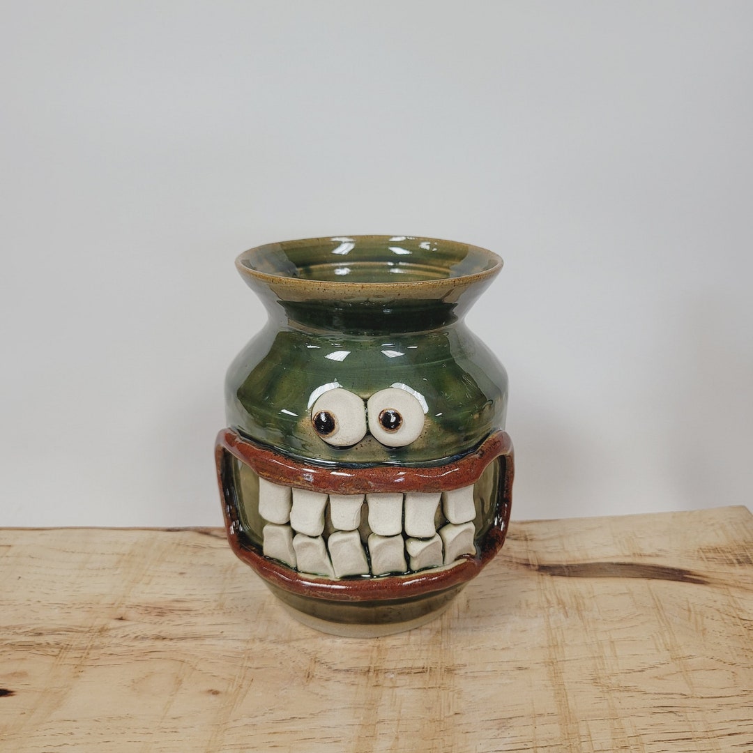 Face Pot Vase. Sweet Tooth Kitchen Home Accessories. Green. Handmade ...