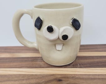 Coffee Cup Green Medium Funny Face Mugs. Stoneware Clay Ceramic Pottery ...