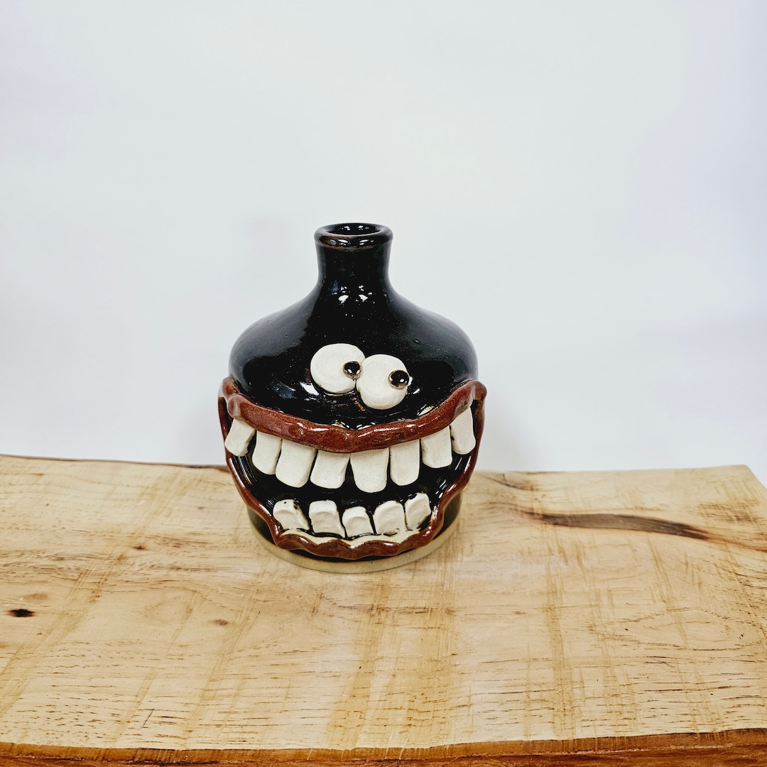 Ug Chug Face Jug. Easily Annoyed Kitchen Jar. Black. Handmade Stoneware ...