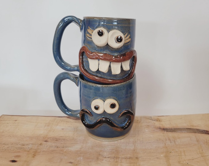 Coffee Cup Couple. His Hers Man Wife Mugs. Hot Tea Beer Soup Face Mug ...