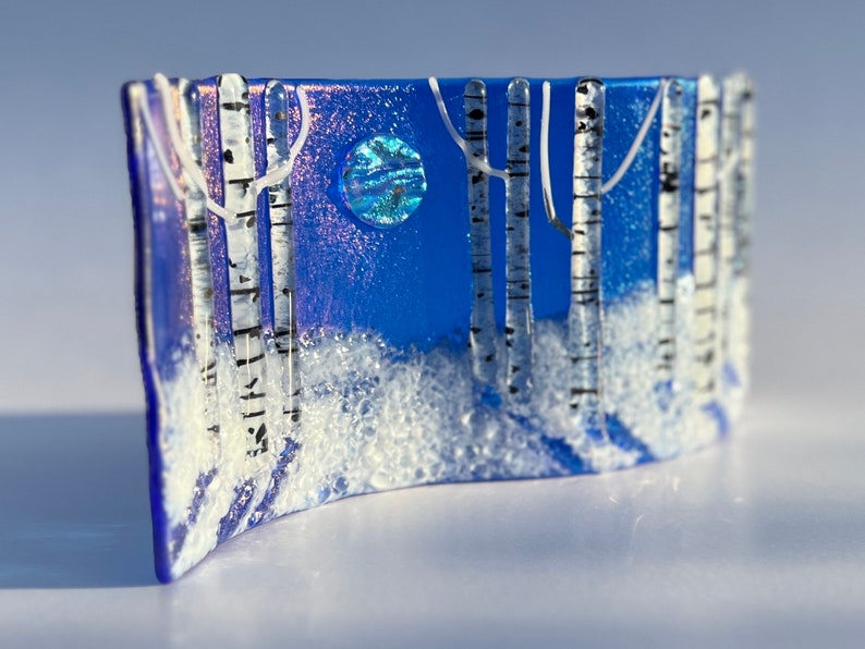 Midnight Winter Aspen Birch Forest Glass Standing Panel - Mantel or ...