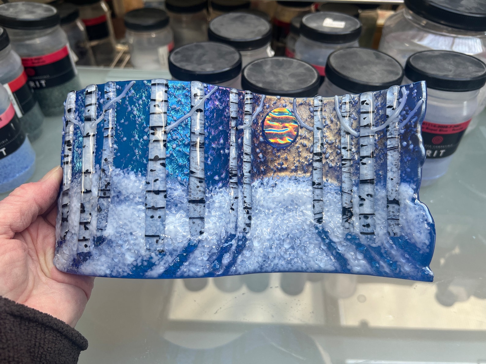 Midnight Winter Aspen Birch Forest Glass Standing Panel - Mantel or ...