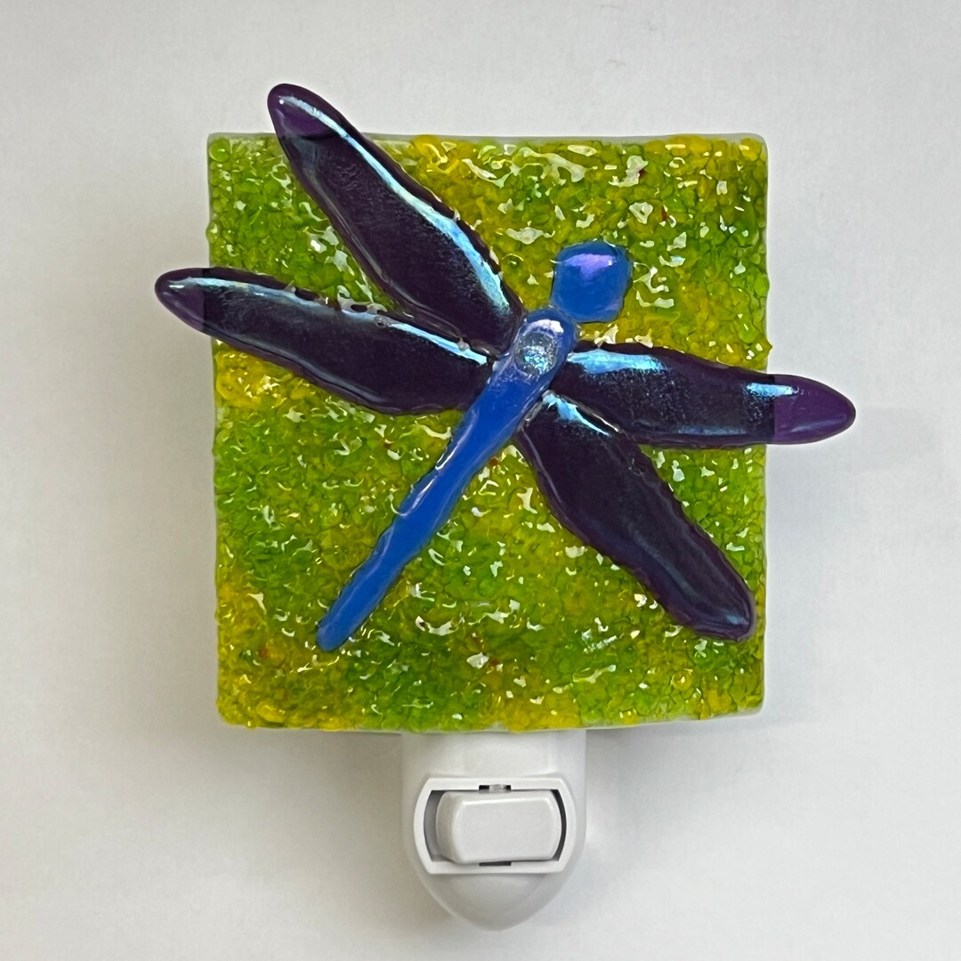 Whimsical Fused Glass Purple Dragonfly Nightlight Artistic Glass Decor ...