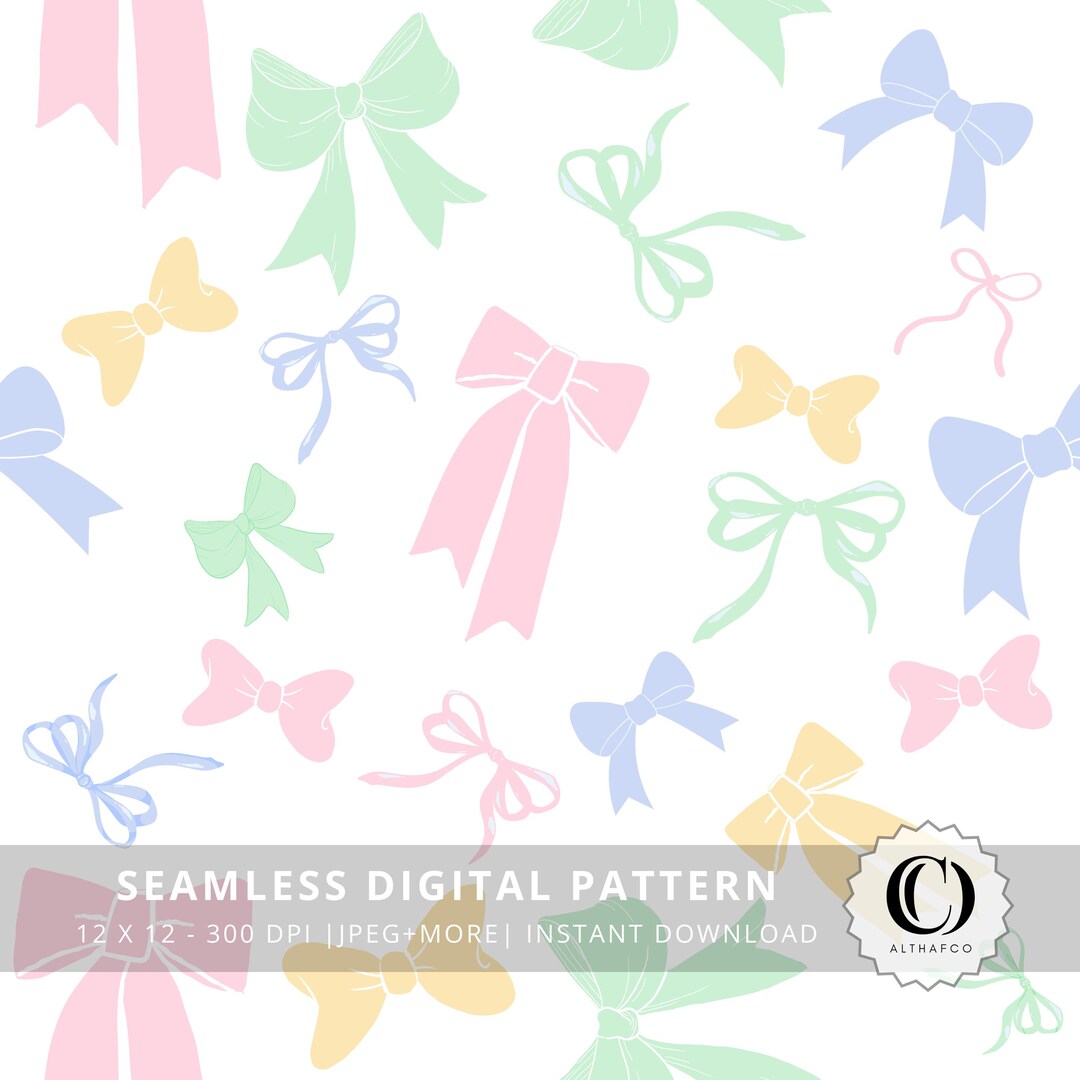 Pastel Bows Seamless Repeating Pattern, Pink and Blue Bow Pattern File ...