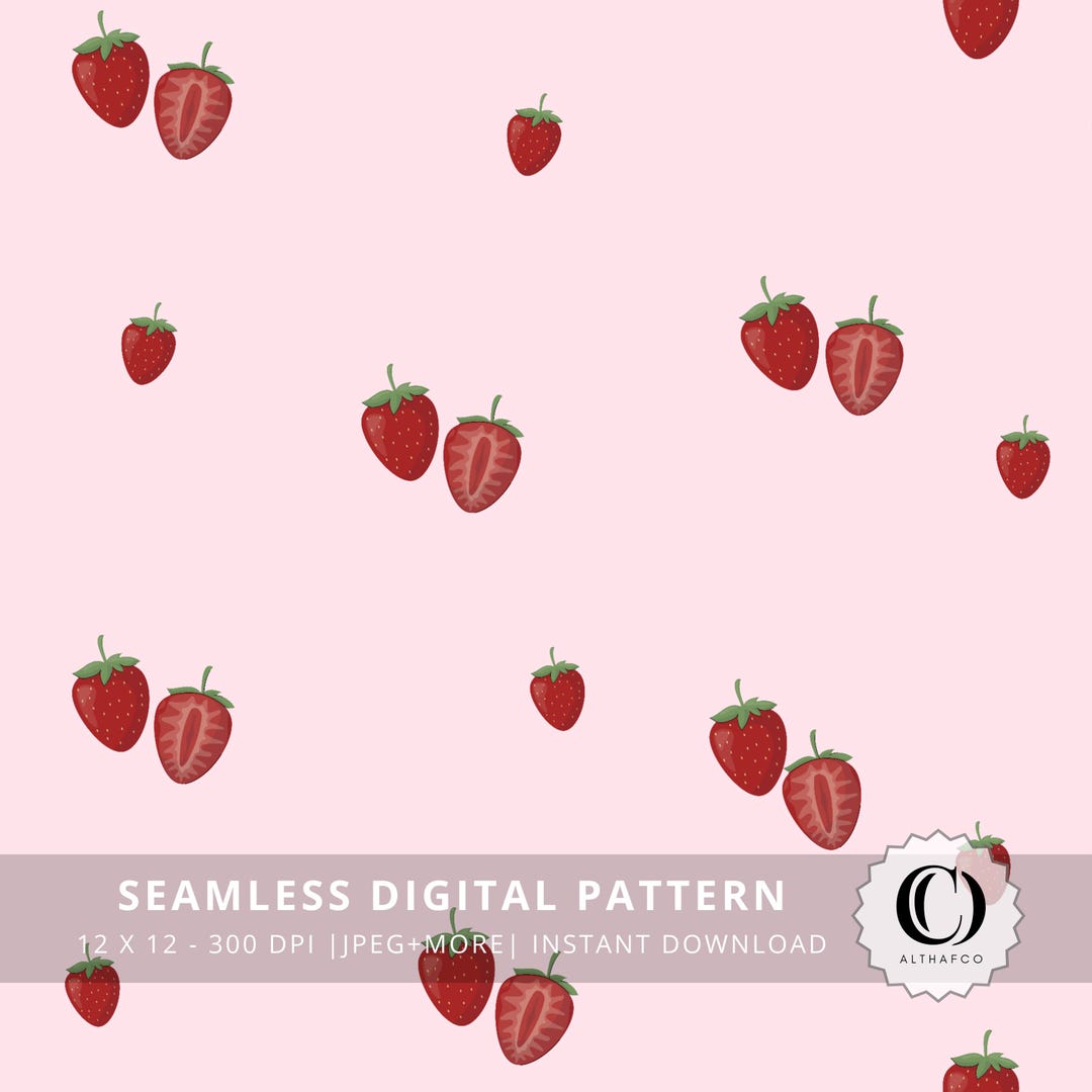Strawberry Digital Paper, Strawberries Papers, Seamless Pattern ...