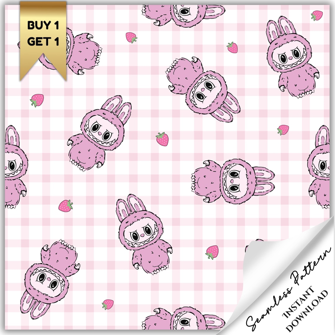 Labubu Pink Seamless Digital Pattern, Labubu Digital Paper, Labubu ...